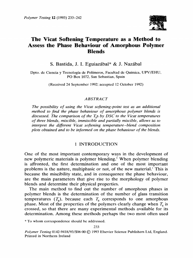 The Vicat Softening Temperature As A Method To Assess The Phase ...