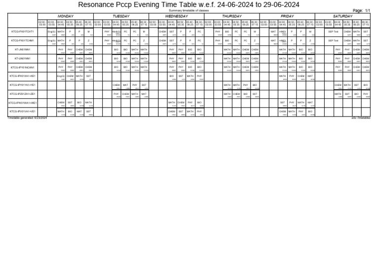 Evening Time Table W e F 24-06-2024 To 29-06-2024 | PDF