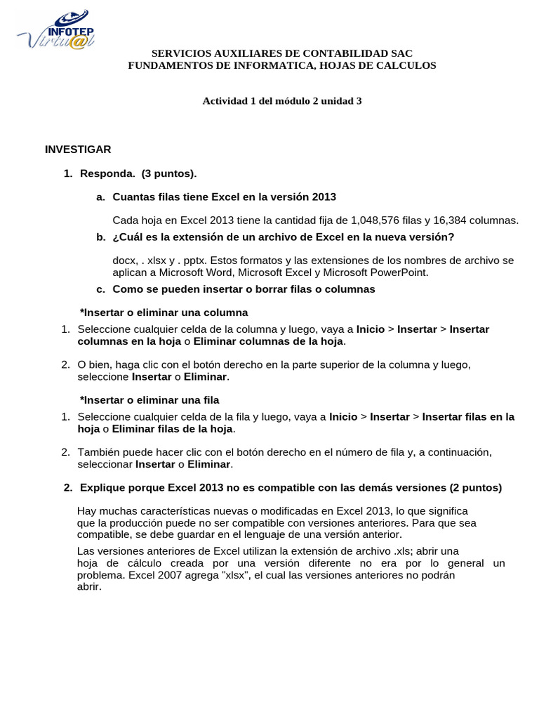Actividad 1 Del Módulo 2 Unidad 3 | PDF | Microsoft Excel | Archivo de ...