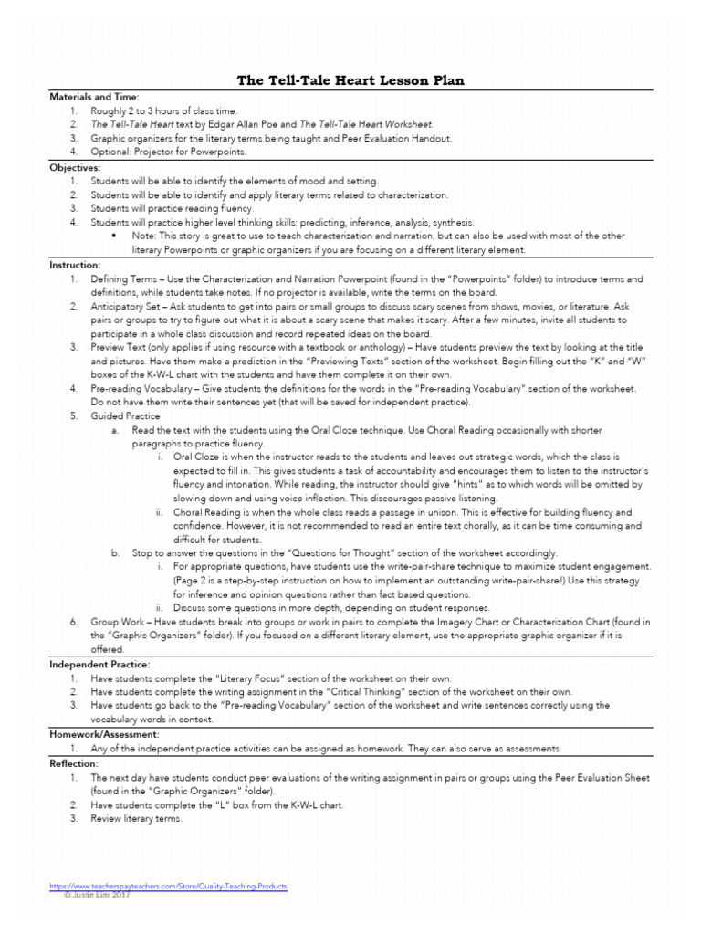The Tell Tale Heart Lesson Plan | PDF | Vocabulary | Cognitive Science