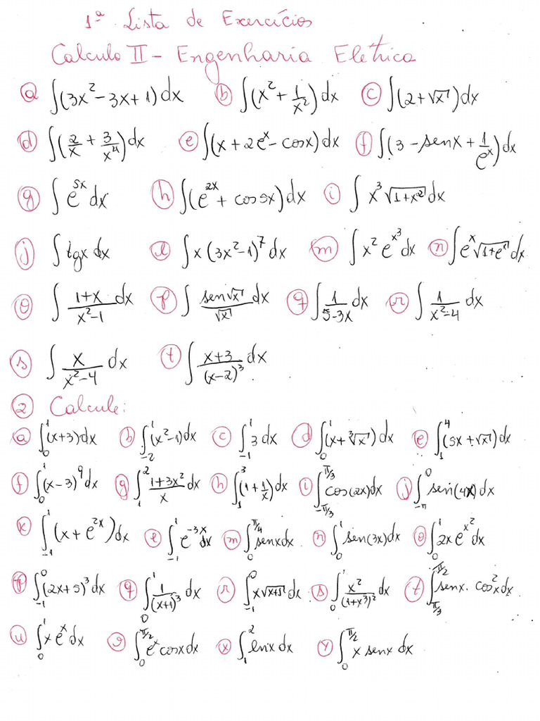 Lista 1 Exercicios - Calculo II | PDF