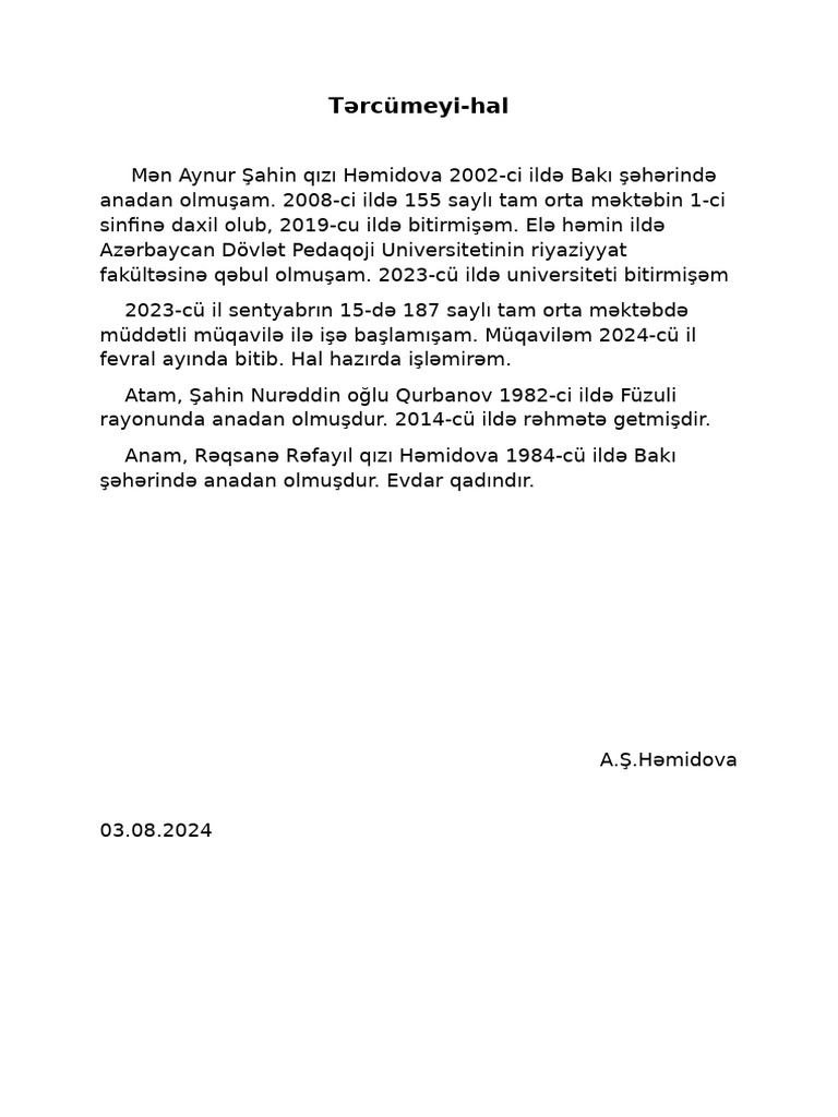 Tərcümeyi Hal | PDF