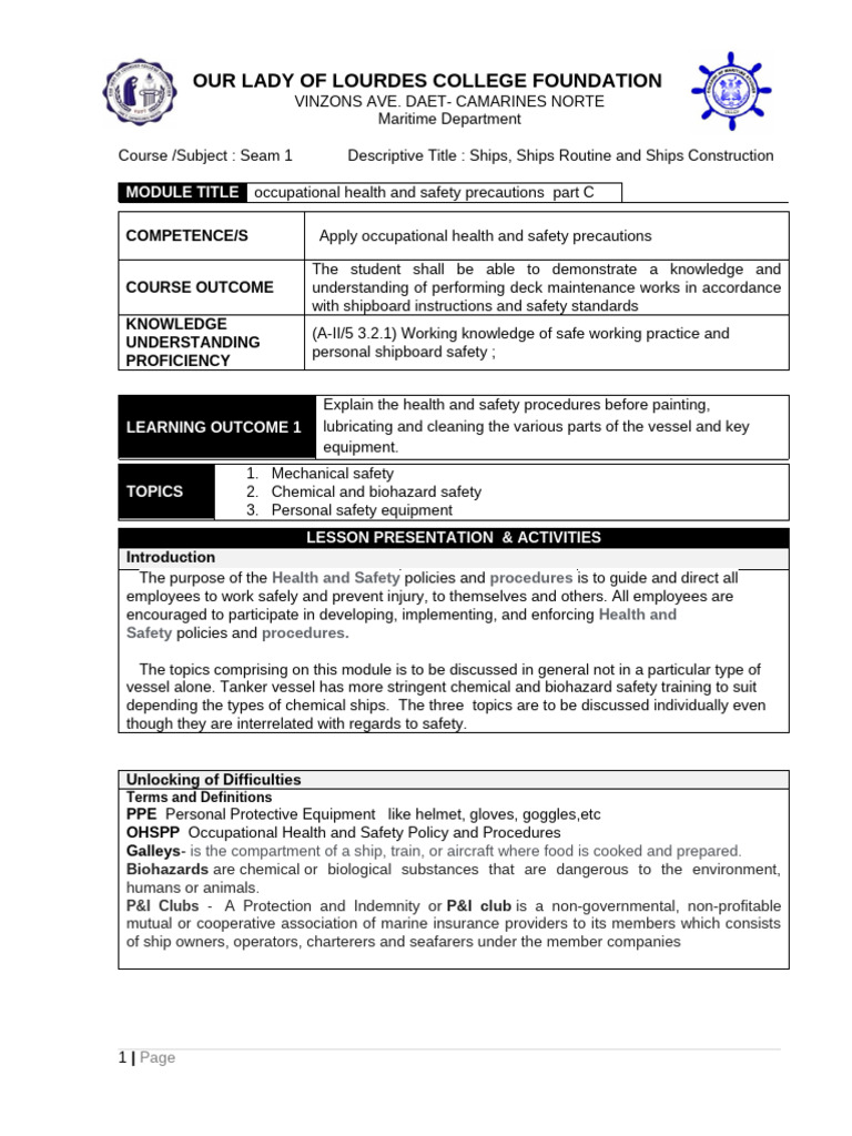 Seam 1 OHSP C - 013033 | PDF | Personal Protective Equipment | Ships