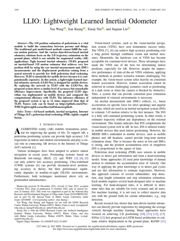 LLIO Lightweight Learned Inertial Odometer | PDF | Inertial Navigation ...