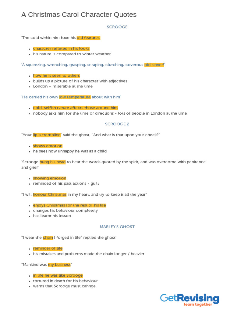 A Christmas Carol Character Quotes | PDF | Ebenezer Scrooge | A ...