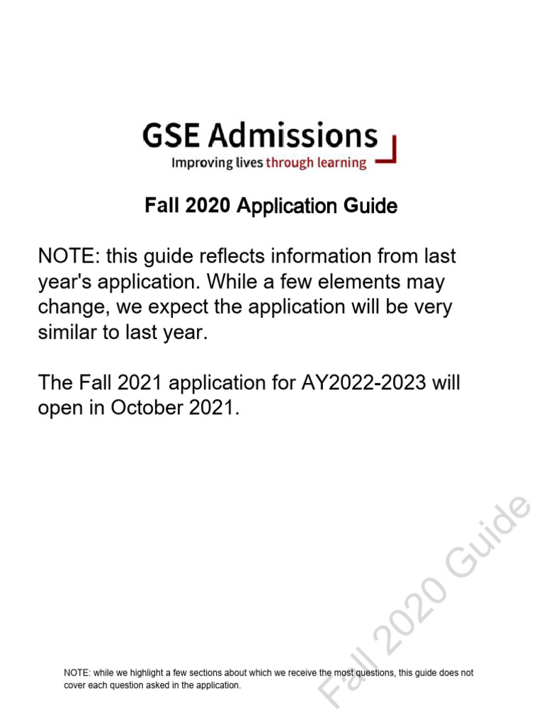 Fall 2020 GSE Application Guide | PDF | Academic Degree | Graduate ...