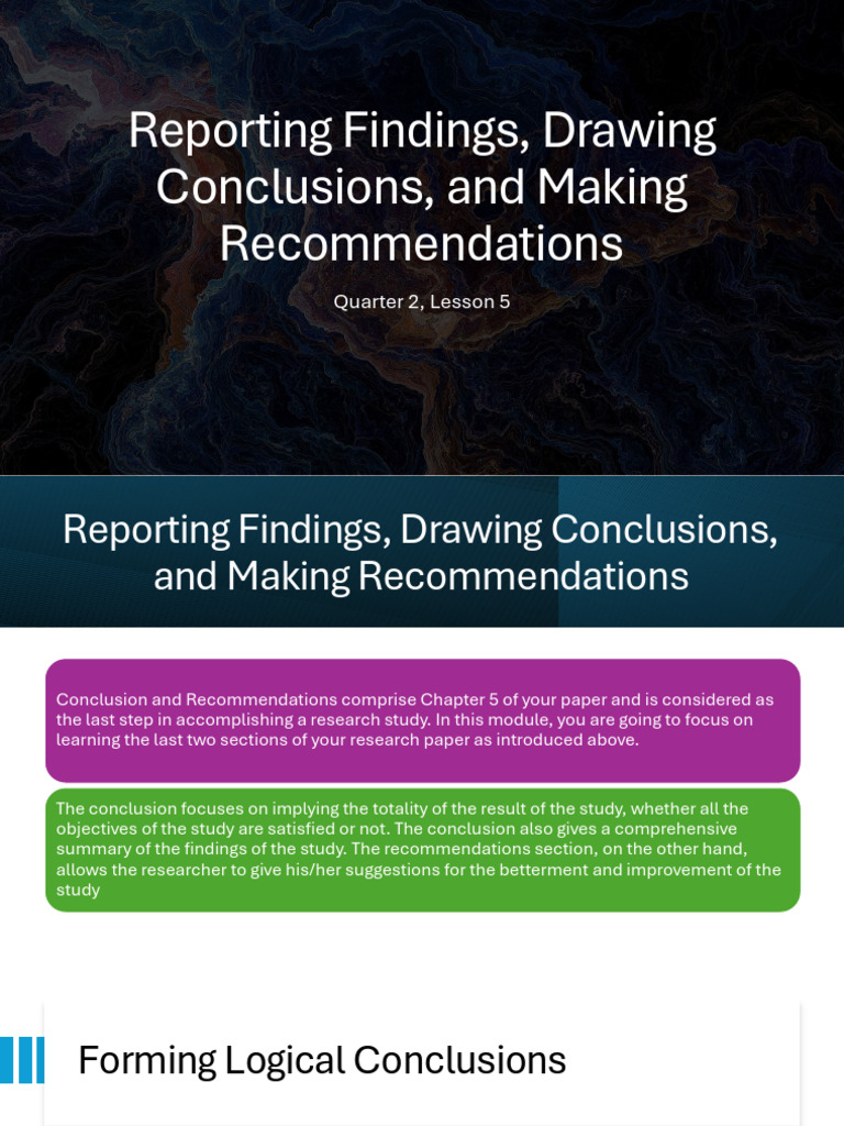 Q2.M6 Reporting Findings Drawing Conclusions and Making | PDF ...