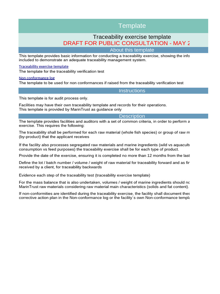 MarinTrust DRAFT V3 Factory Standard - Traceability Exercise Template ...