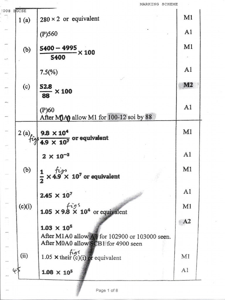 2008 Bgcse Mathematics Paper 3 Marking Key | PDF | Mathematics