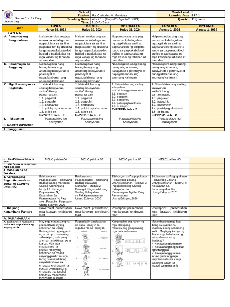 DLL Esp2 Q1 Week1 | PDF