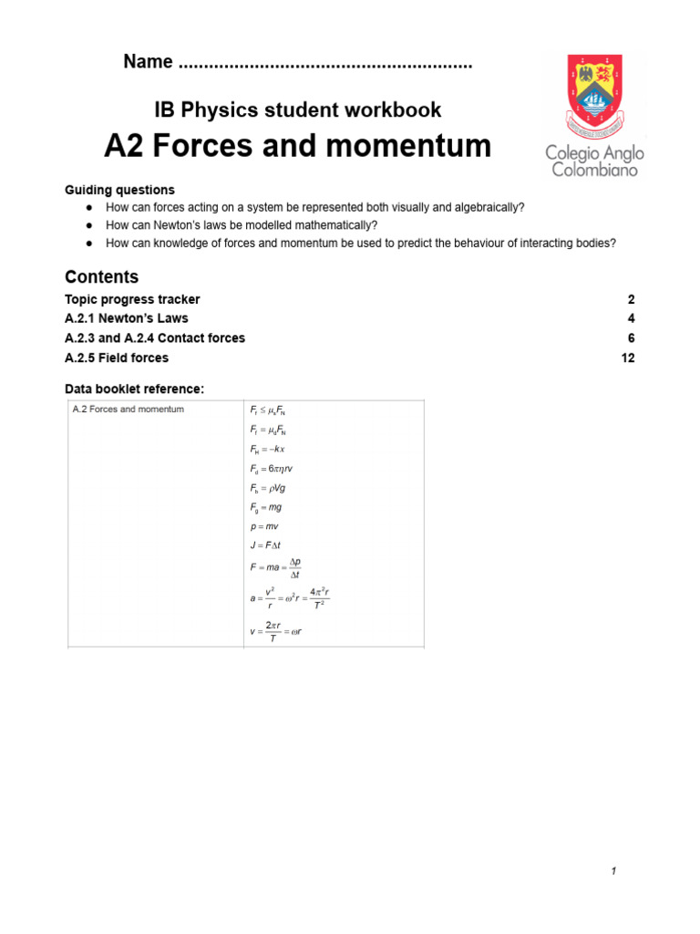 A2 Forces Momentum Workbook | PDF | Force | Friction
