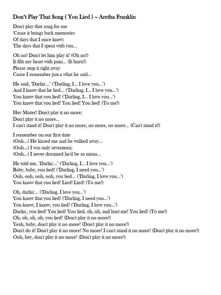 Aretha Franklin's "Don't Play That Song" | PDF | Poetry