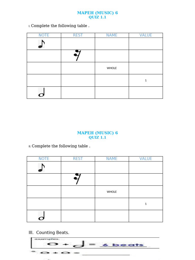 Grade 6 Music Quiz | PDF