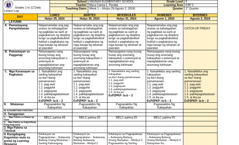 DLL Esp2 Q1 Week1 | PDF