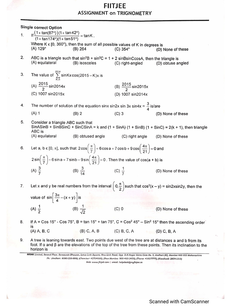 Trigonometry Assignment | PDF
