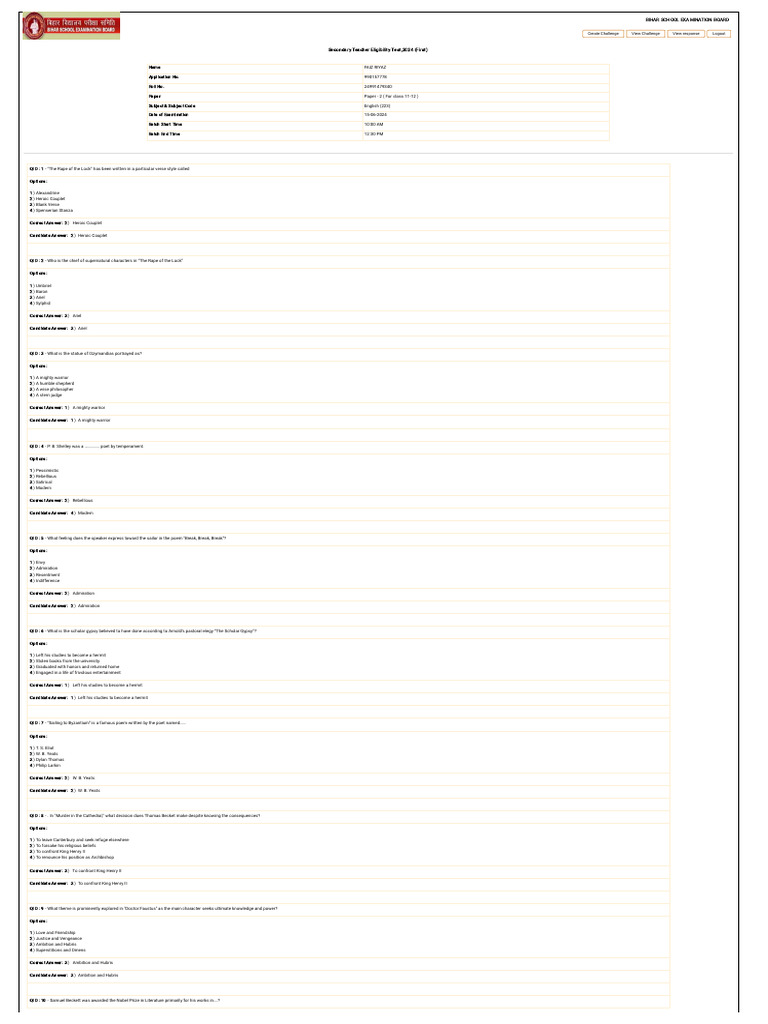 Bstet p2 Response Sheet | PDF