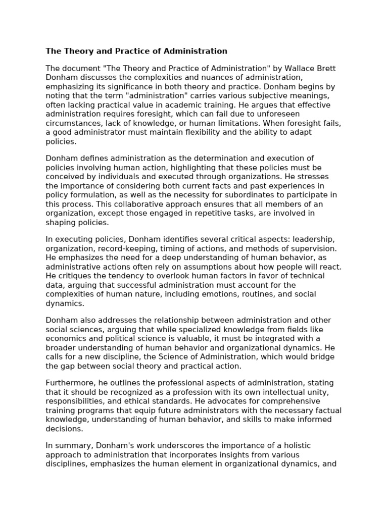 Administration Theory and Practice Explained | PDF | Policy | Disciplines
