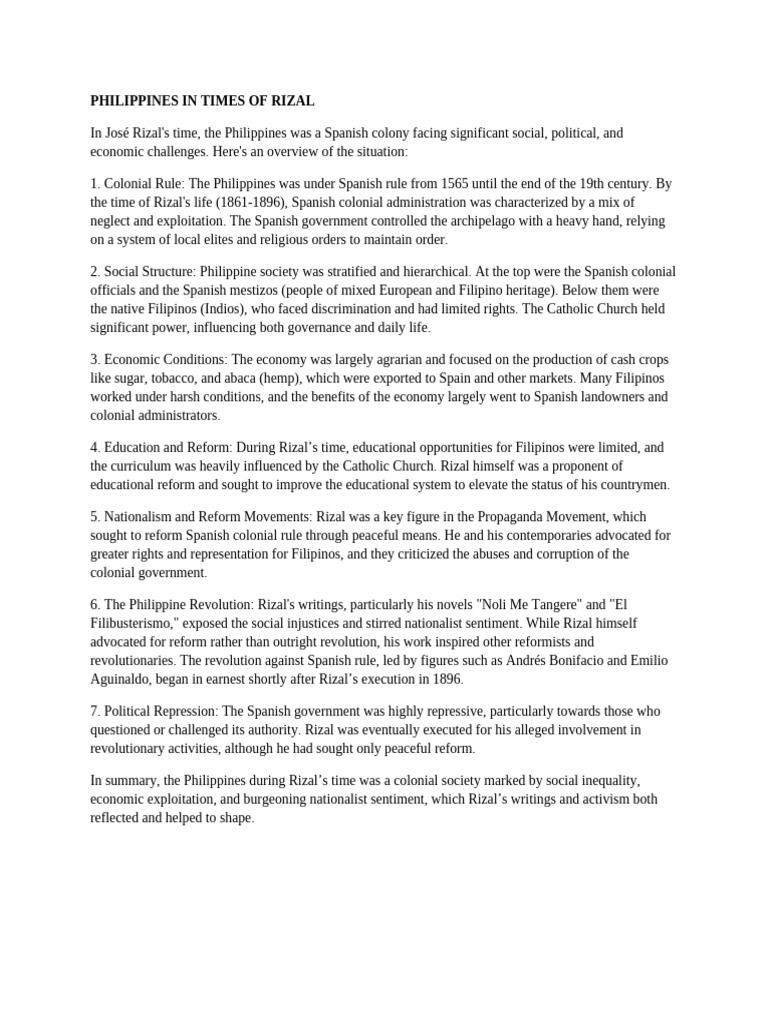 Philippines in Times of Rizal | PDF | Philippines | Spain