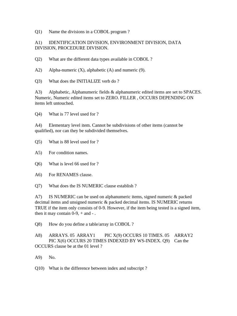 Cobol Questions | PDF | Computer Program | Programming
