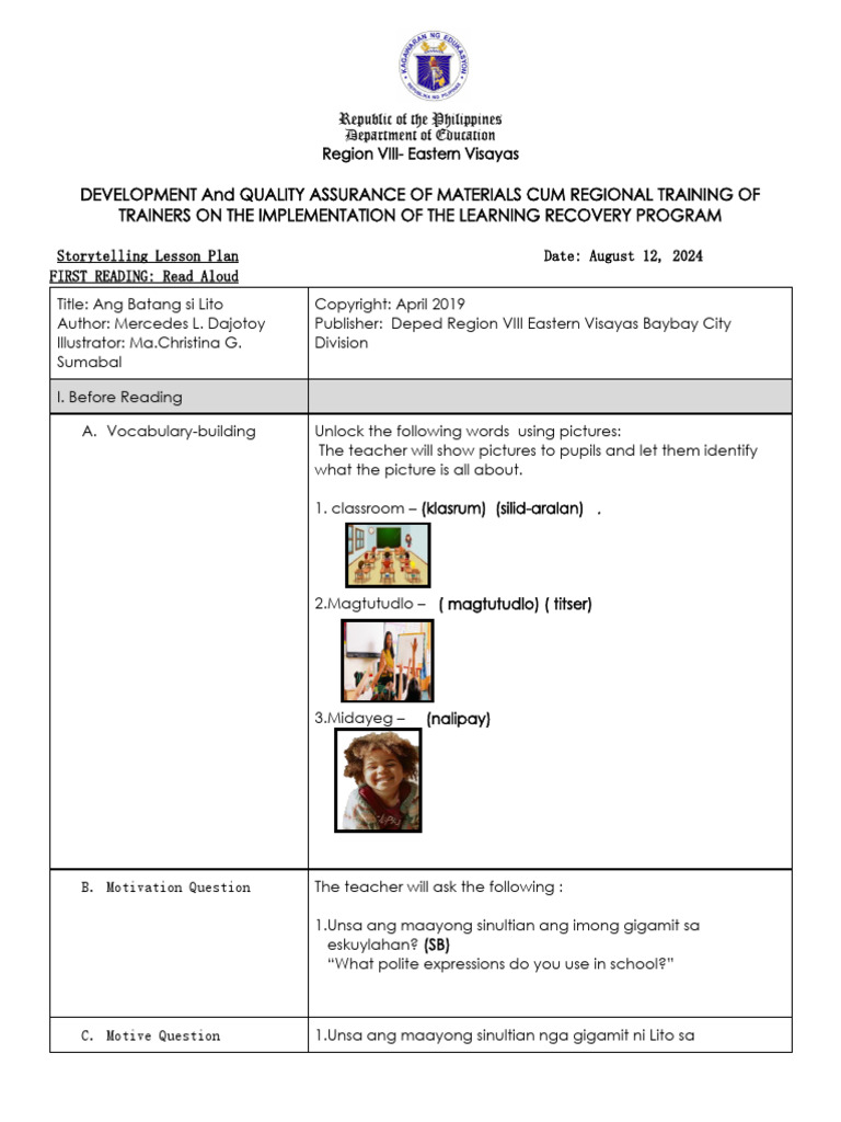 R8 KLP Lesson Plan Ang Batang Si Lito. Final | PDF | Learning | Human ...