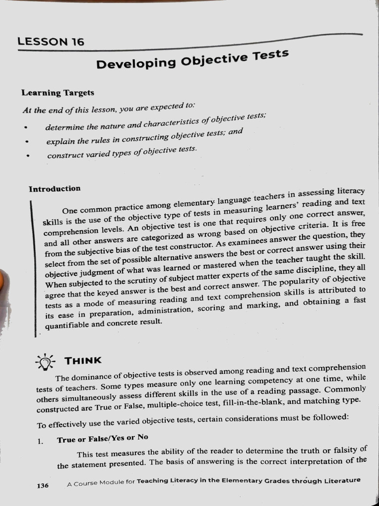 Lesson 16-Developong Objective Tests | PDF