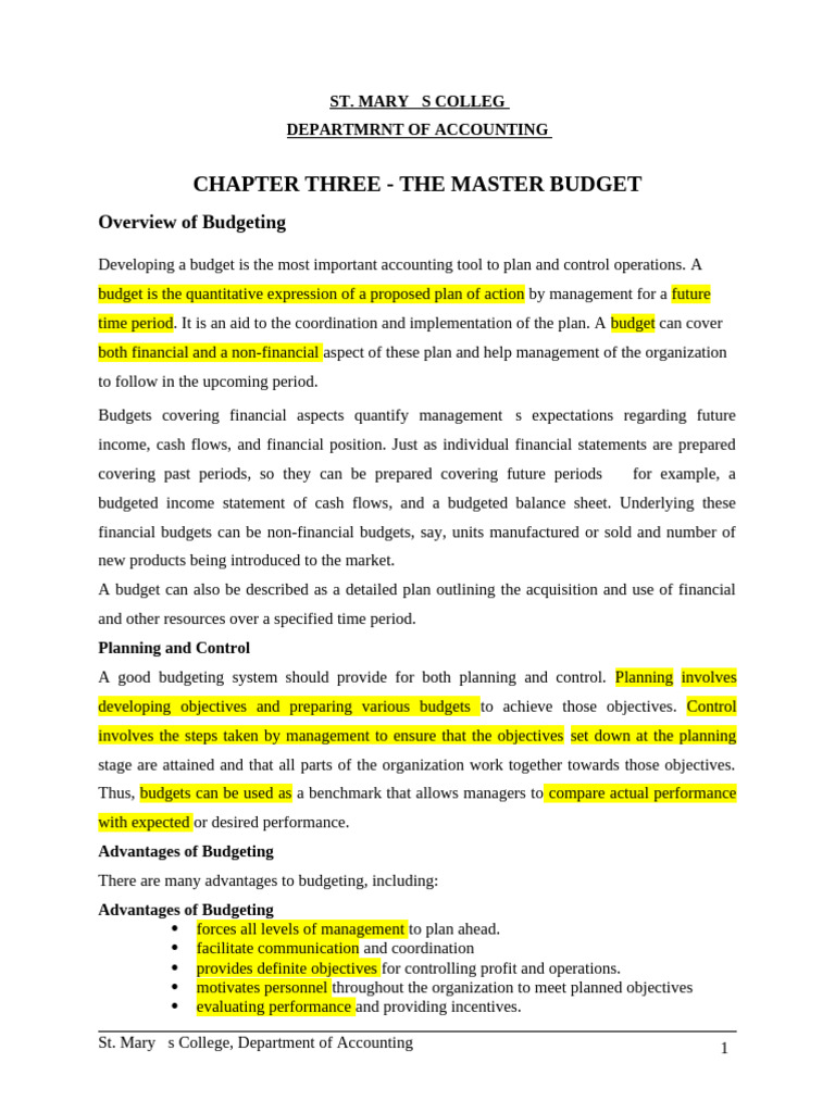 Master Budgeting in Accounting Essentials | PDF | Debits And Credits ...