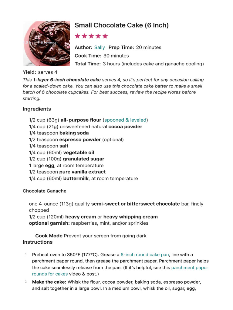 6 Inch Choco Cake | PDF | Cakes | Cupcake