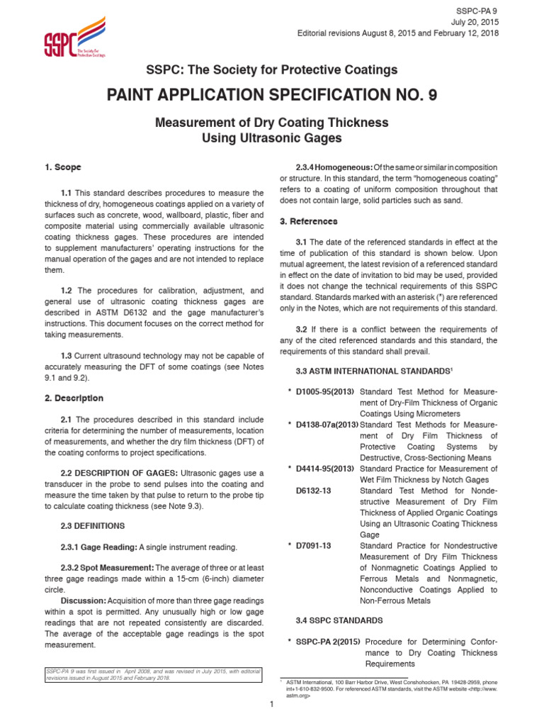SSPC Pa 9 2018 | PDF | Calibration | Verification And Validation