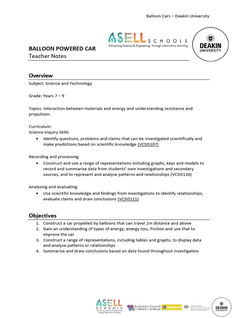 Balloon Car Teacher | PDF | Kinetic Energy | Science