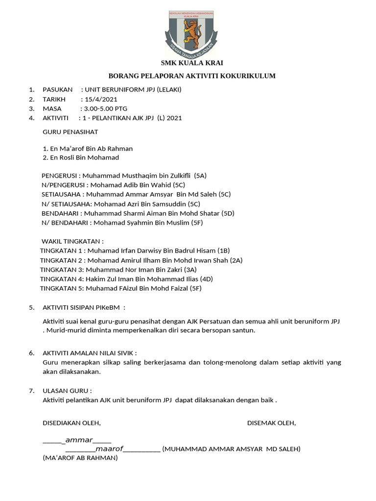 Laporan Aktiviti JPJ (L) | PDF