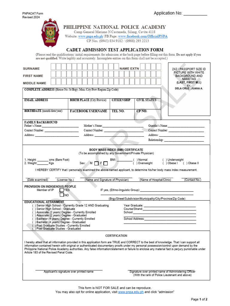 Application Form 2024 Printable | PDF | Body Mass Index