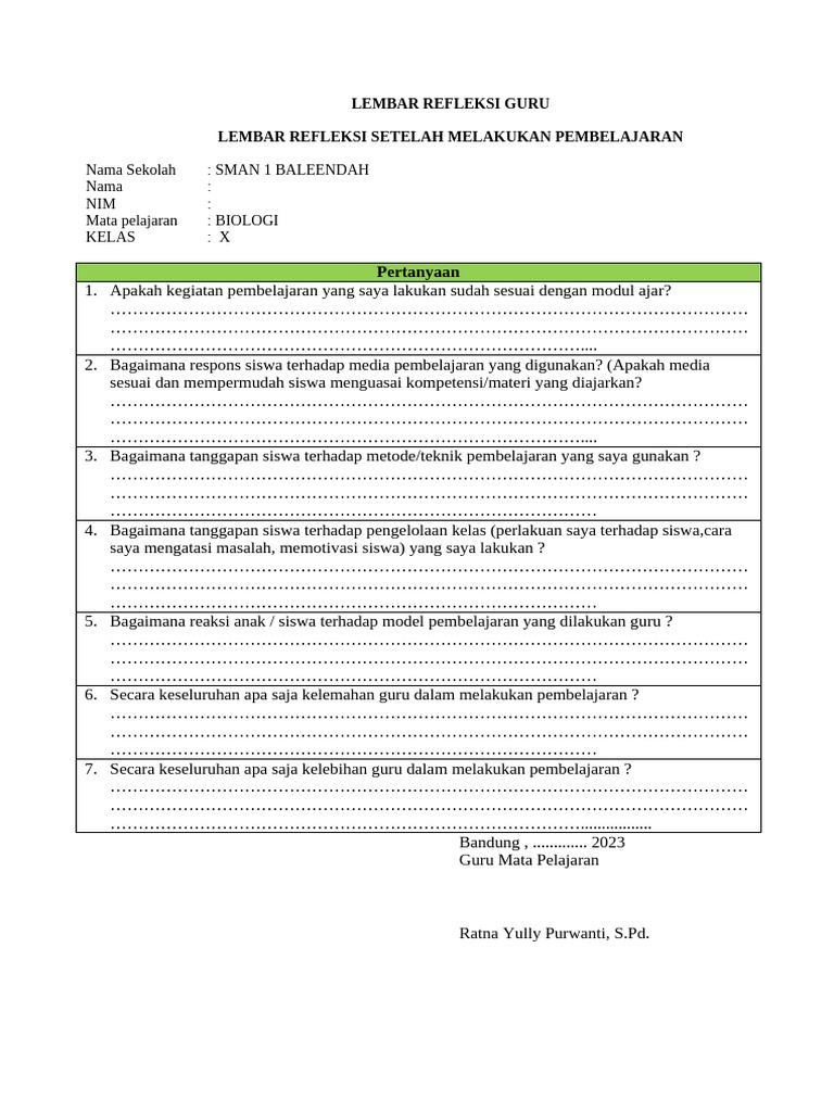 LEMBAR REFLEKSI - Ratna Yully P | PDF | Karier & Perkembangan | Sains & Matematika