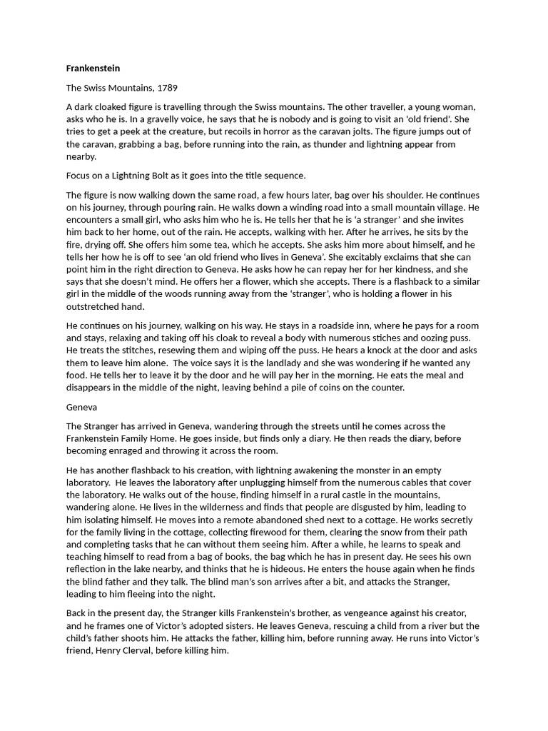 Frankenstein Script Summary | PDF | Frankenstein