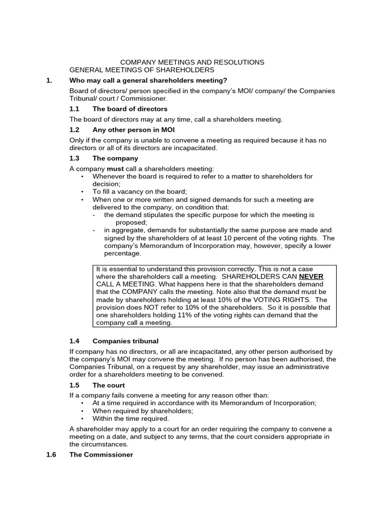 Company Meetings and Resolutions | PDF | Proxy Voting | Quorum
