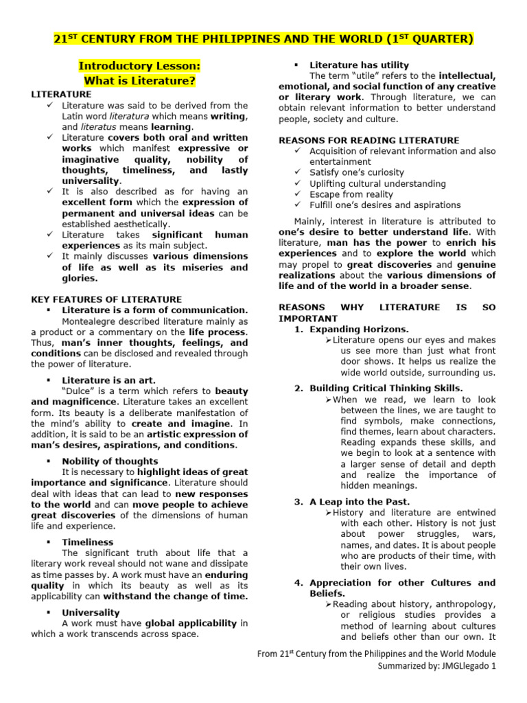 21st Module (Summarized) - 1st Quarter | PDF | Multimedia | Narrative
