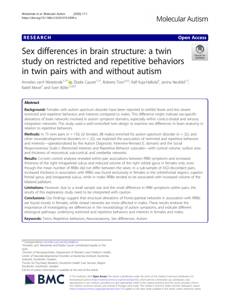 Sex Differences in Brain Structure: A Twin Study On Restricted and ...