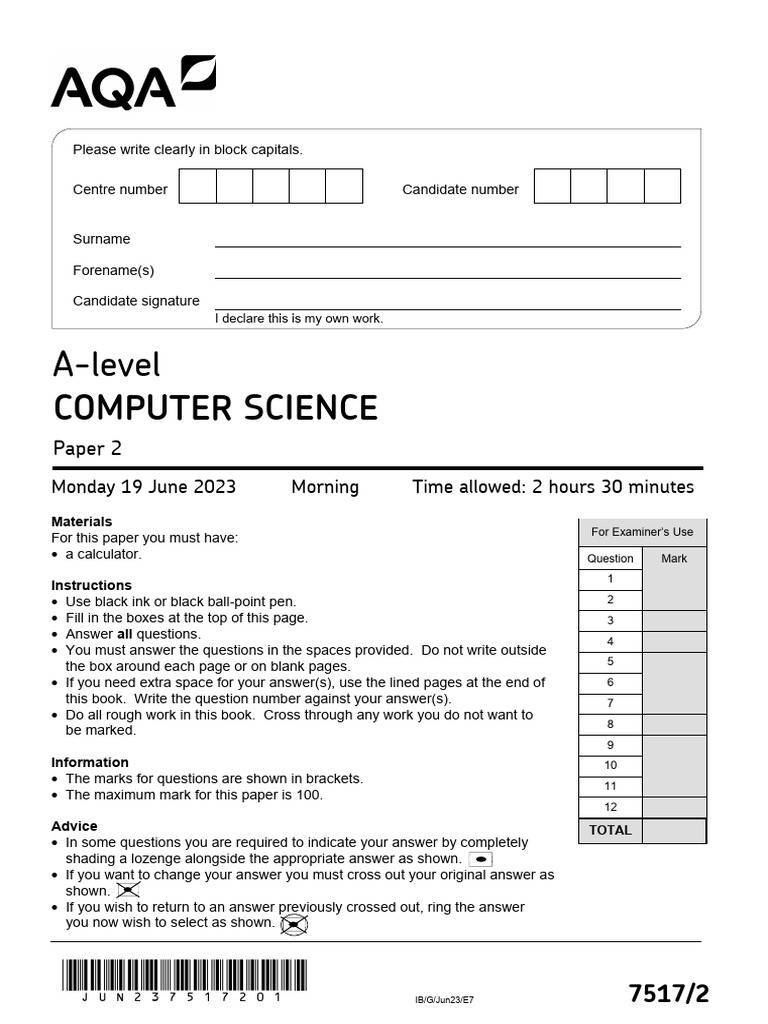 Aqa A Level Computer Science Paper 2 2023 75172 | PDF | Port (Computer Networking) | Encryption