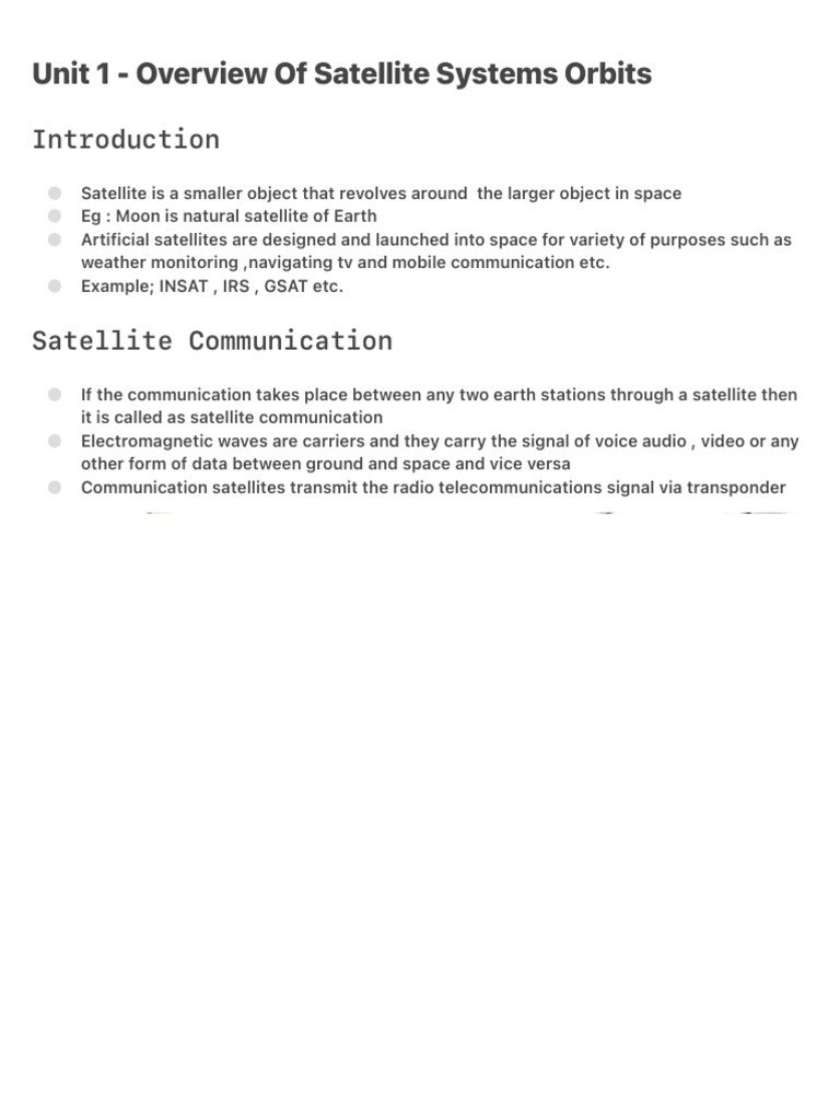 Unit 1 - Overview of Satellite Systems Orbits | PDF | Communications Satellite | Satellite