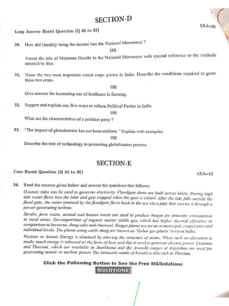 SST Sample Paper Class 10 | PDF