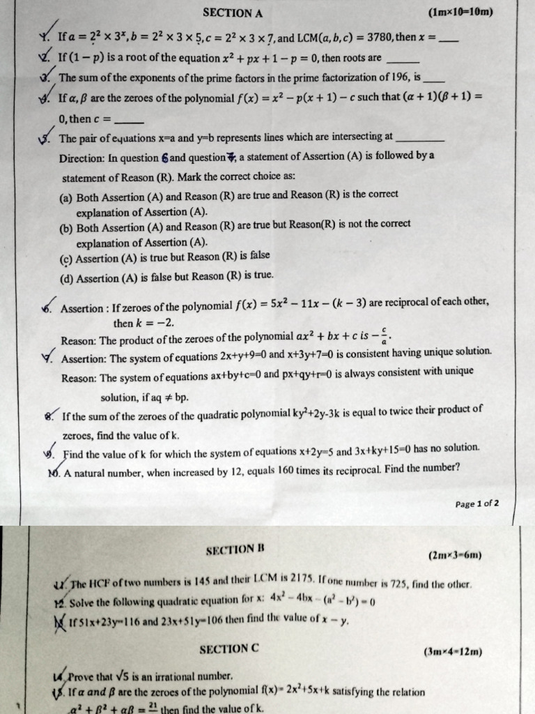 Math QP | PDF | Zero Of A Function | Polynomial
