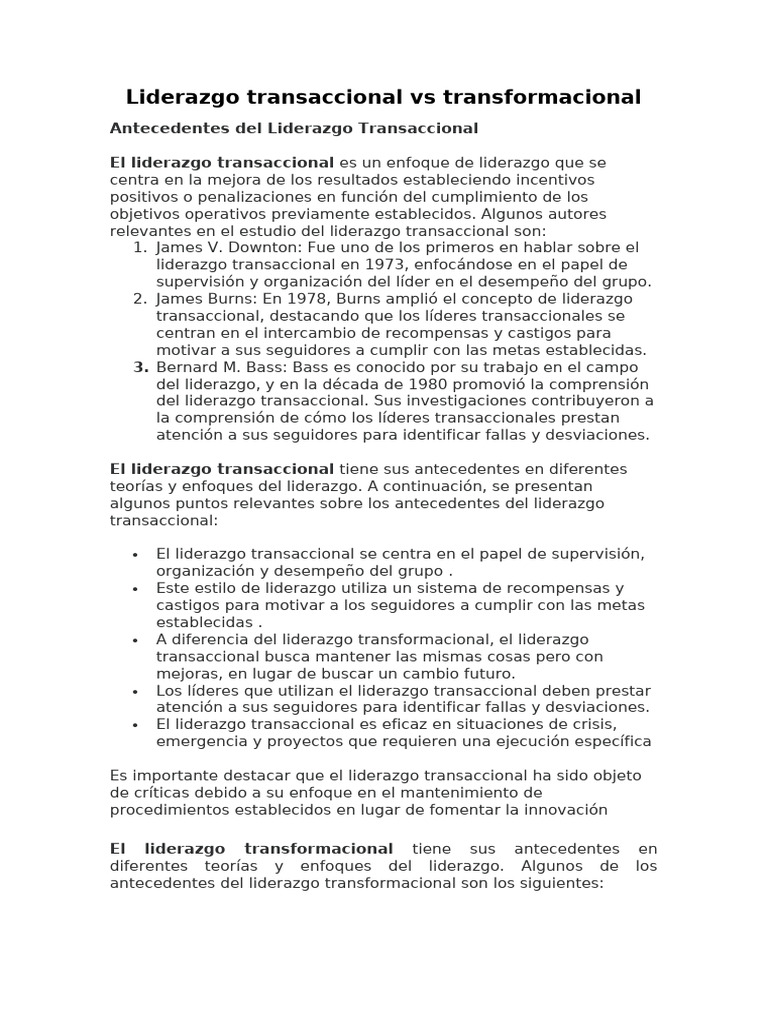 Liderazgo Transformacional | PDF | Liderazgo | Sicología