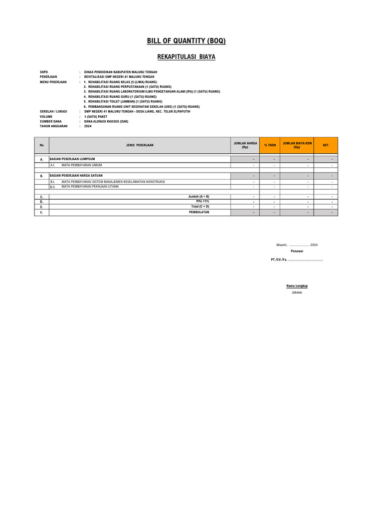 Bill of Quantity Boq | PDF