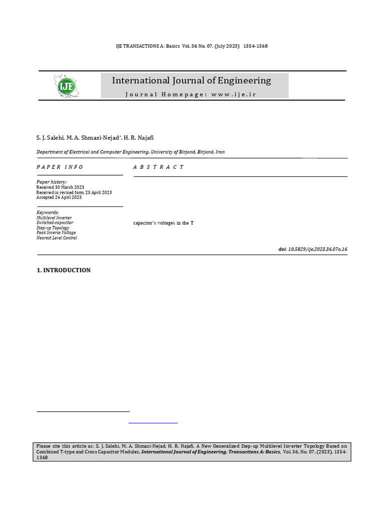 IJE Volume 36 Issue 7 Pages 1354-1368 | PDF | Power Inverter | Capacitor