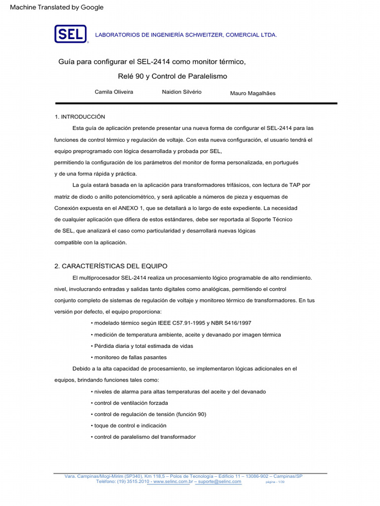 Guia de Aplicación Monitor SEL-2414 | PDF | Transformador | Temperatura