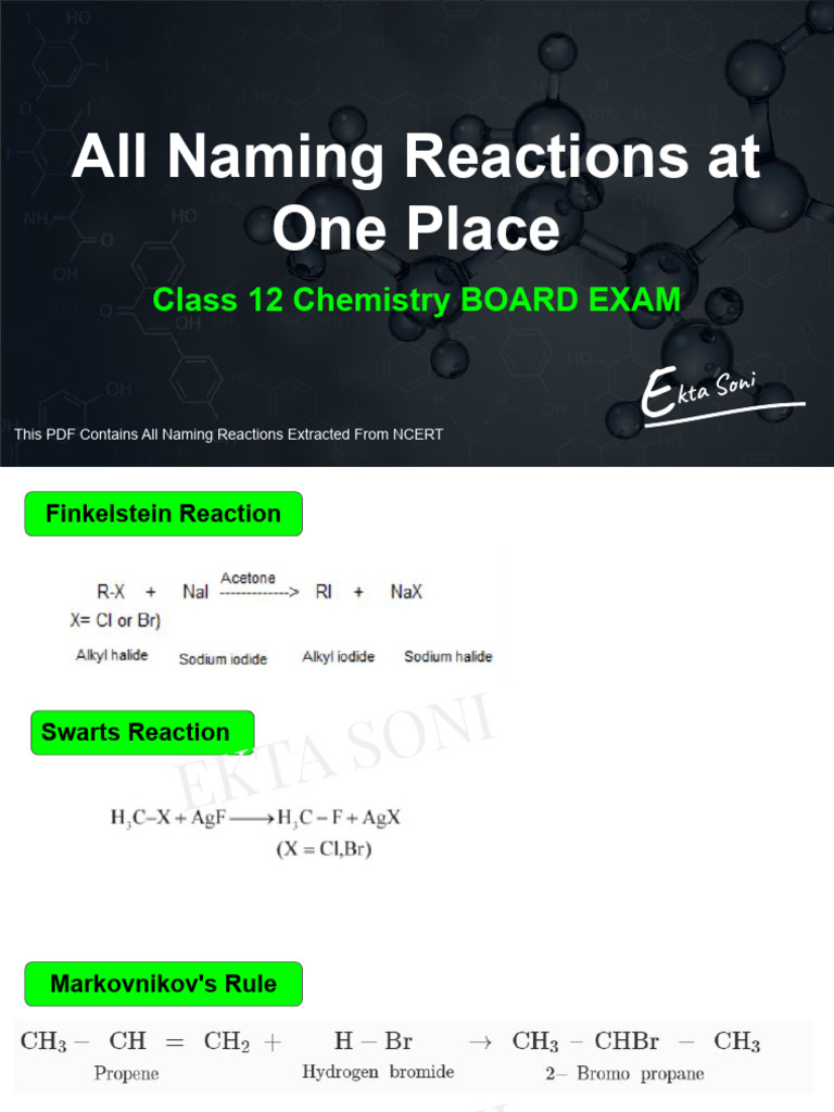 All Naming Reactions at One Place - Class 12 Chemistry (1) | PDF | Chemistry | Organic Reactions