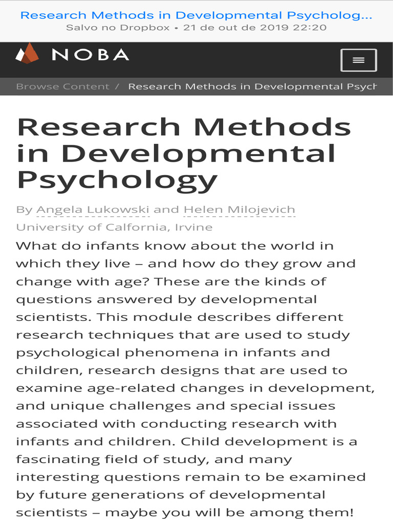 Research Methods in Developmental Psychology Noba | PDF | Memory ... Research Methods in Developmental Psychology Noba | PDF | Memory ...