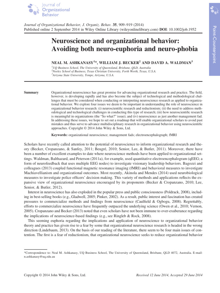 Neuroscience and Organizational Behavior: Avoiding Both Neuro-Euphoria ...