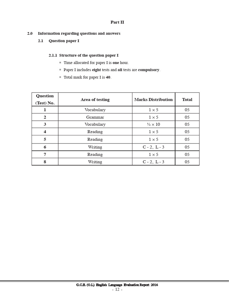 2016 O/L English Paper Evaluation Report | PDF | Vocabulary | Question