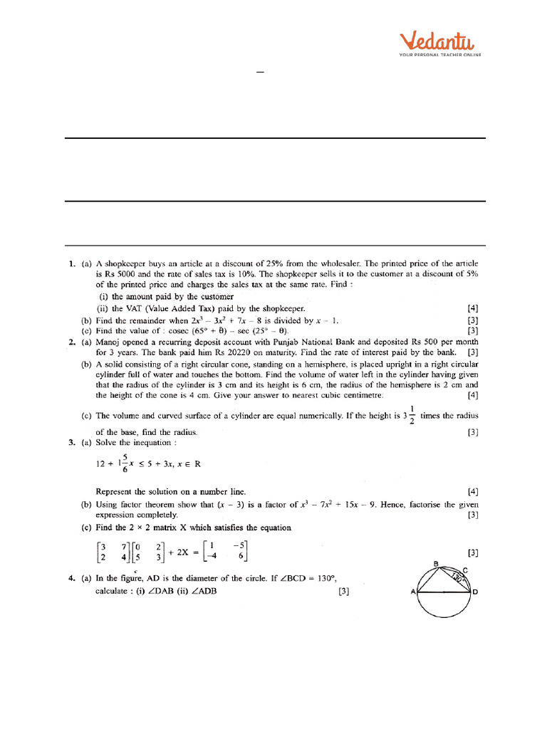 ICSE Sample Question Papers For Class 10 Maths - Mock Paper 2 | PDF ...