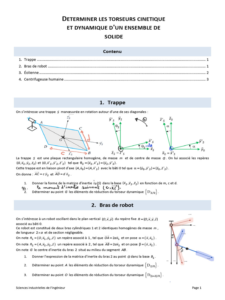 Torseurs cinétique et dynamique en SI | PDF | Rotation | Accélération